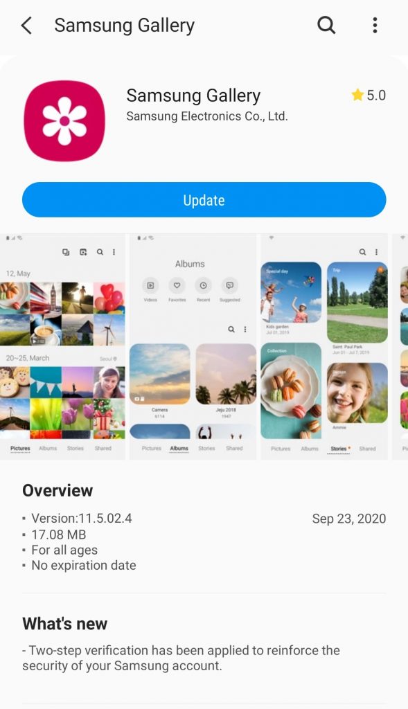 Samsung Gallery updated to version 11.5.02.4 (September 23, 2020 ...