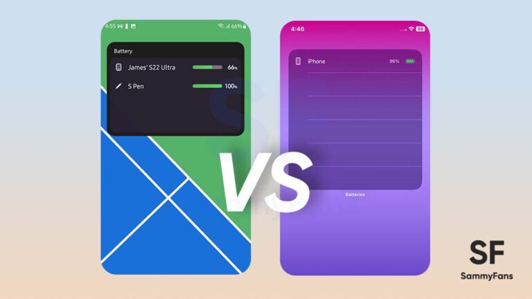 Battery Widget - Samsung One UI 5.1 Vs Apple iOS 16 - Sammy Fans