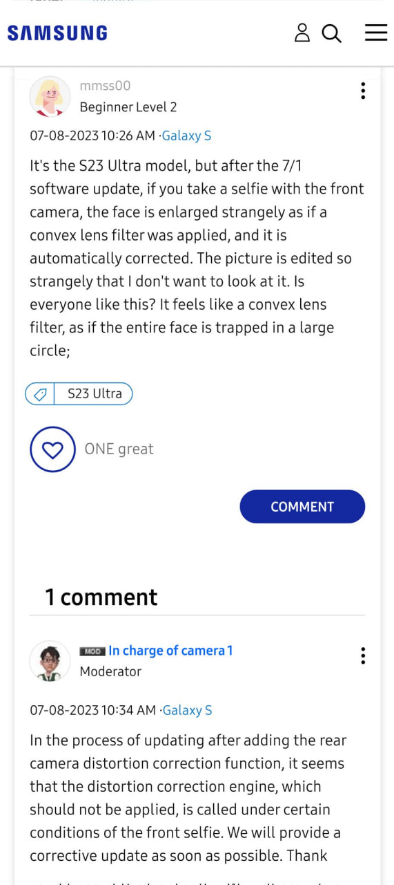 Samsung will address the silly Galaxy S23 selfie camera glitch - Sammy Fans