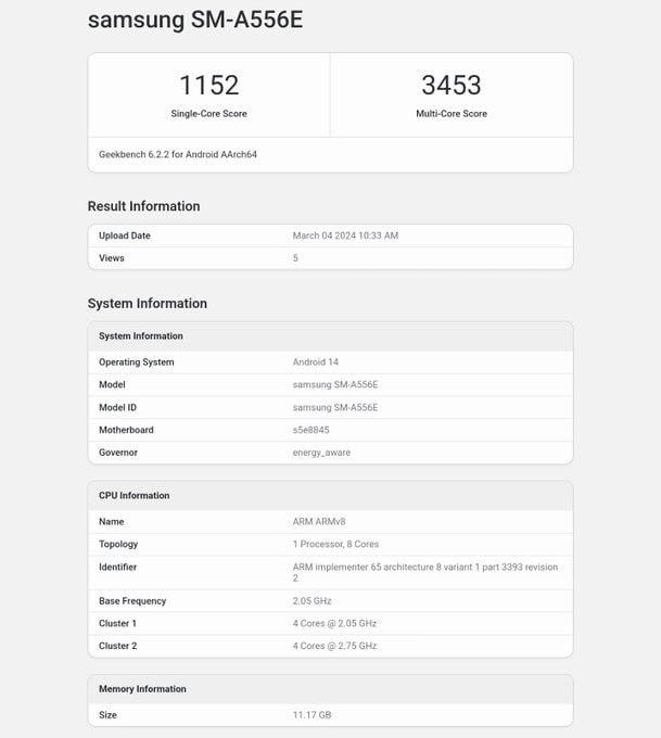 Samsung Galaxy A55 5G 12GB RAM variant appears on Geekbench - Sammy Fans