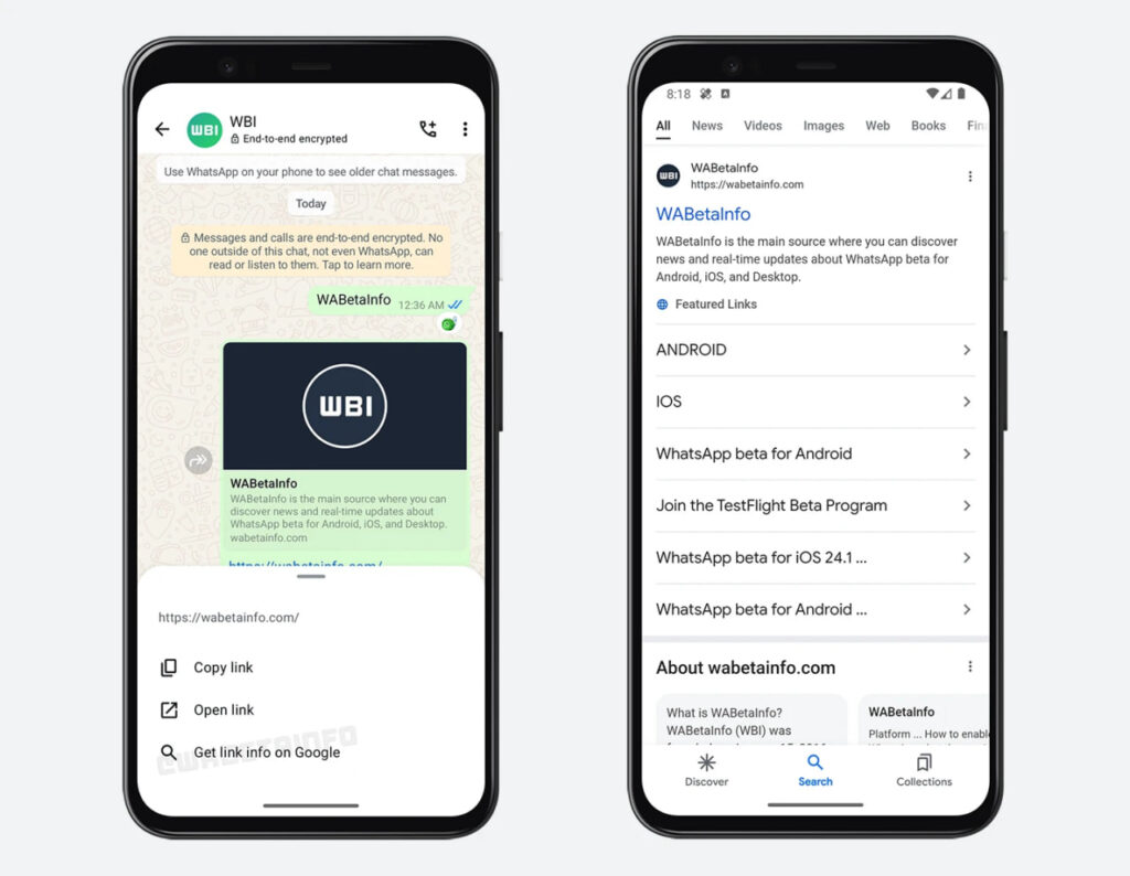 WhatsApp for Android lets you search link info on Google - Sammy Fans