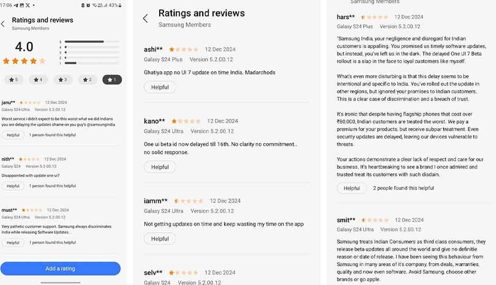 Disappointed users rated 1 star for Samsung Members app in India after ...