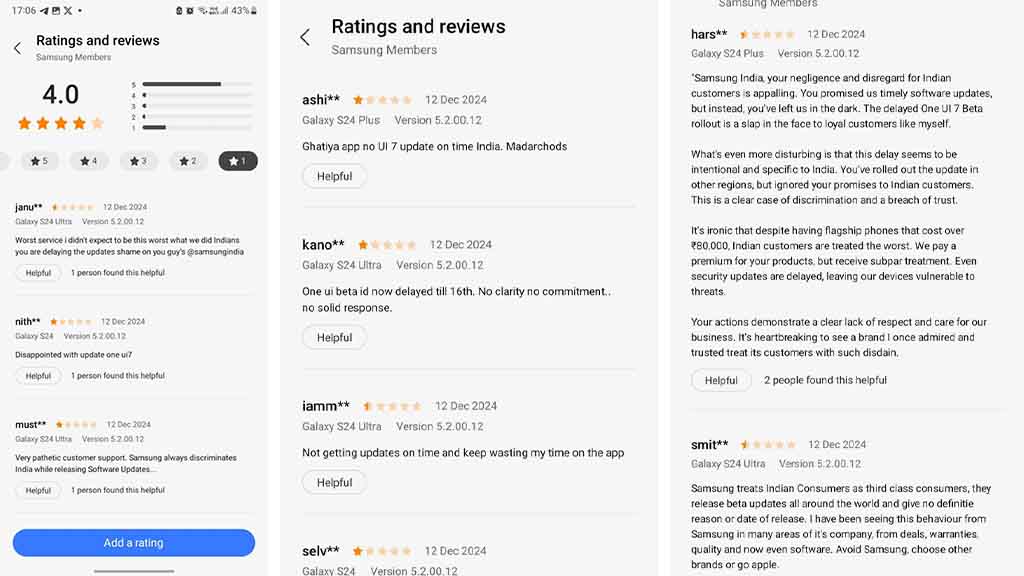 Disappointed users rated 1 star for Samsung Members app in India after ...