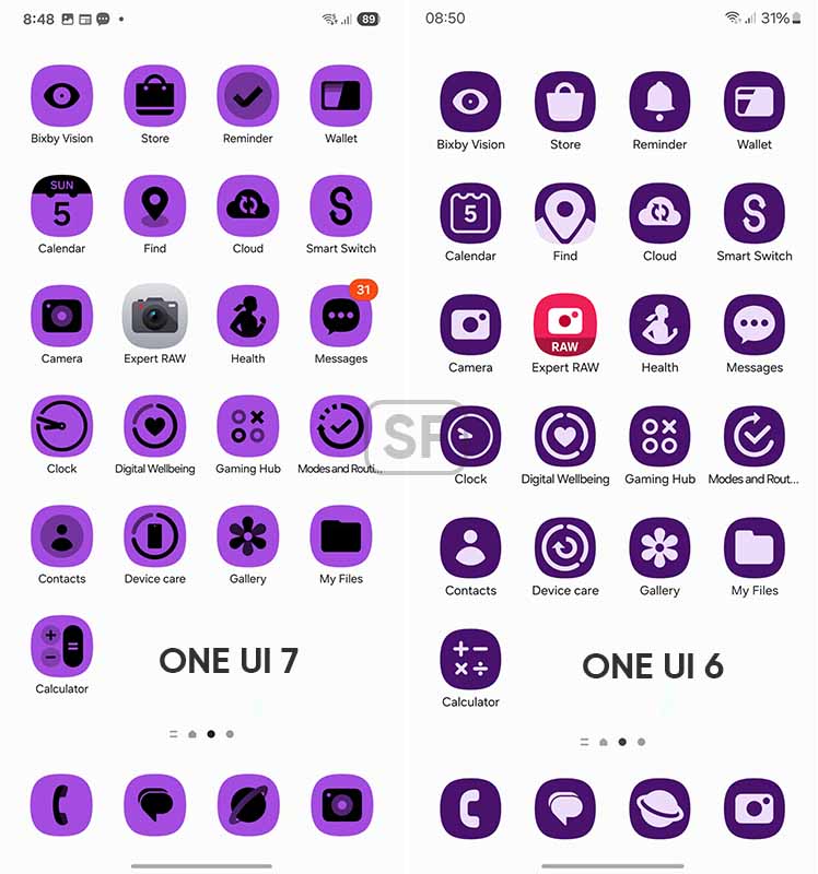 App Icons: One UI 7 vs One UI 6 - What's New - Sammy Fans